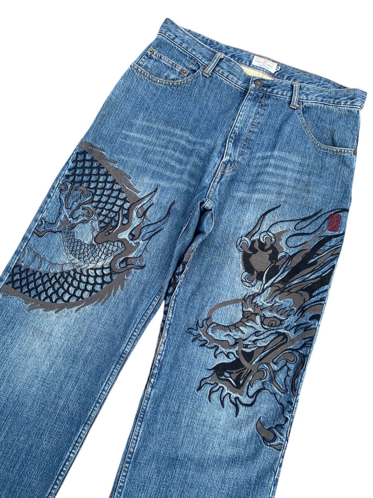 Kapital KARAKURI TAMASHI DRAGON EMBROIDERY JAPANESE SUKAJAN DENIM | Grailed