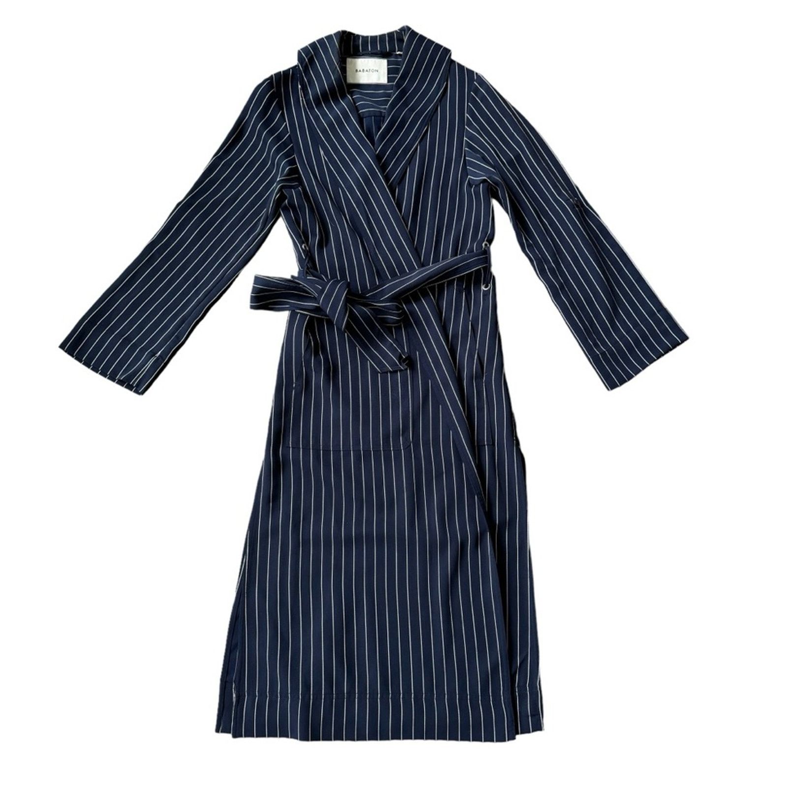 Aritzia Aritzia Babaton Kahlo Pinstripe Robe Coat Navy | Grailed