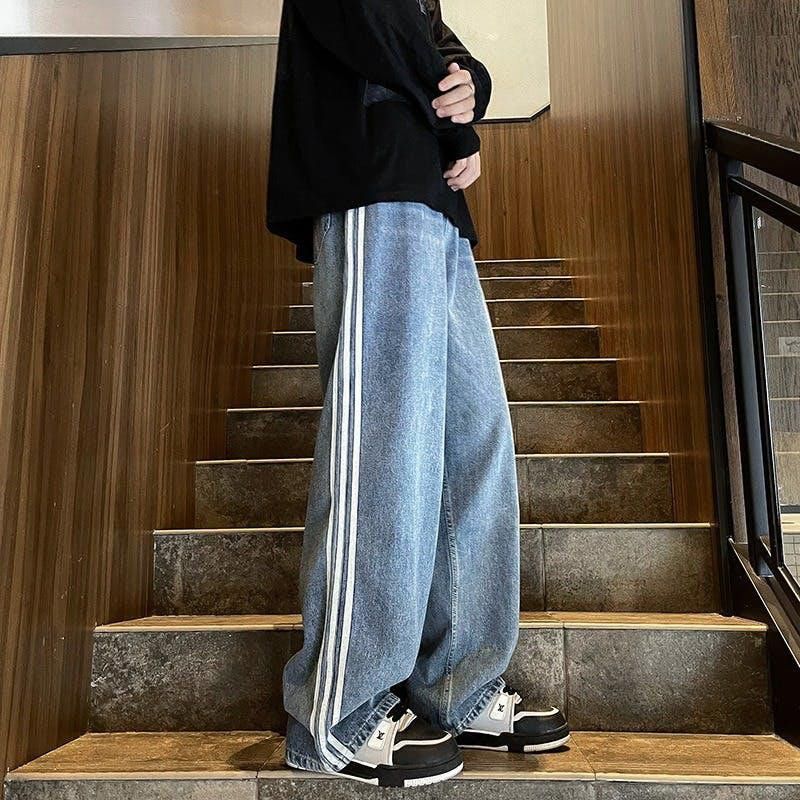 Jean × Streetwear Baggy Blue Track Denim Jeans | Grailed