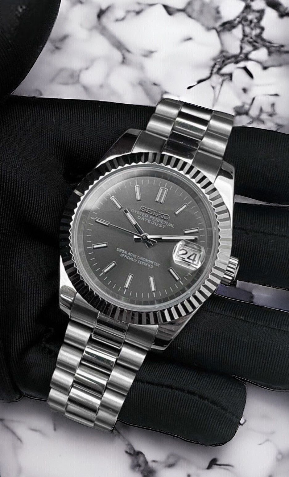Japanese Brand × Seiko Seiko Mod Datejust Watch 36mm Grey Dial ...