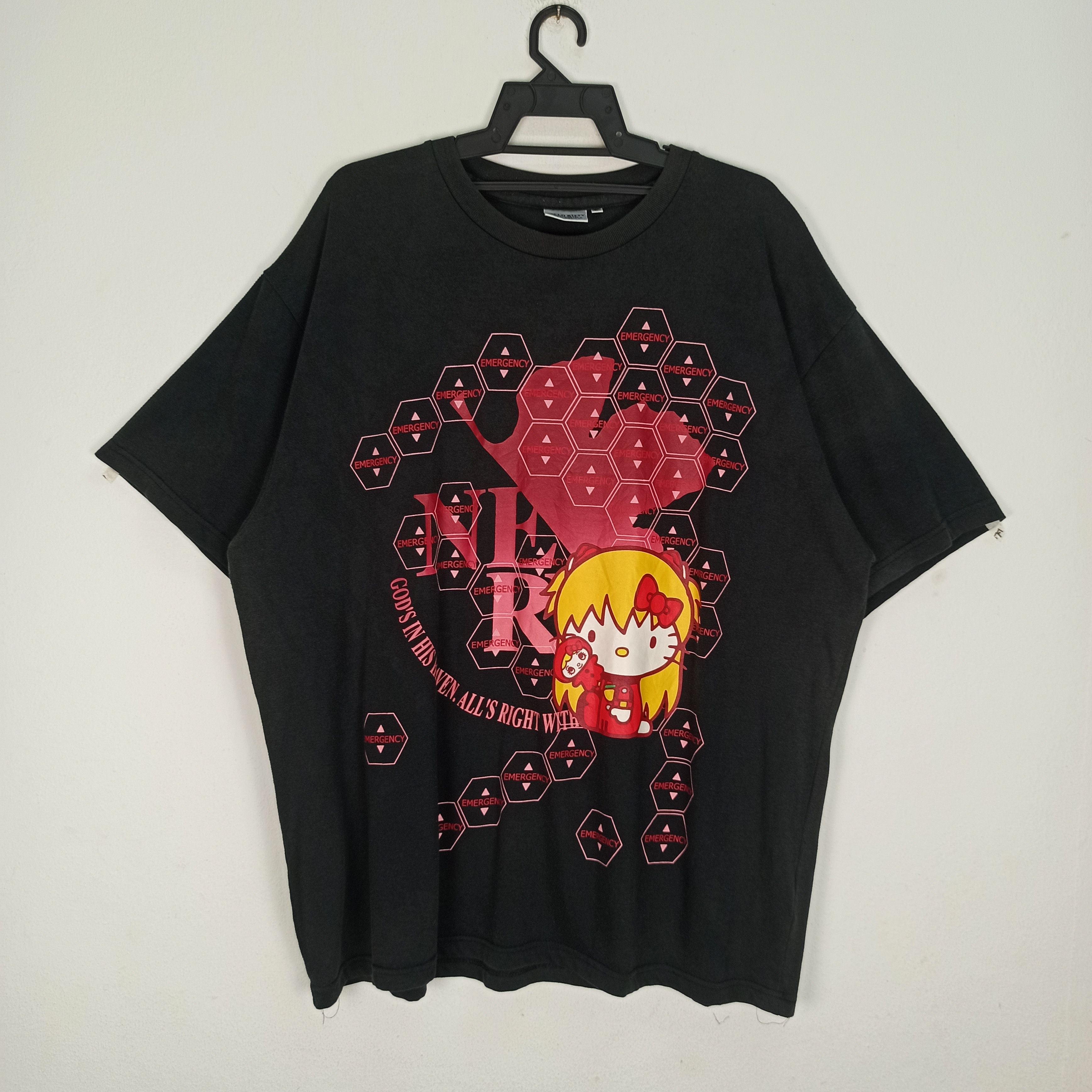 Japanese Brand Faded Rare Evangelion X Hello Kitty Anime Tshirt Big ...