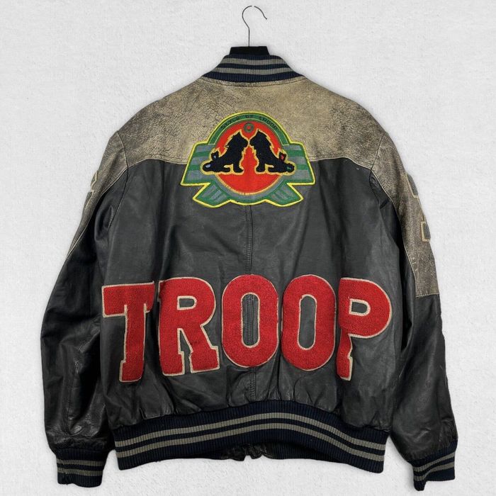Vintage 90s World Of Troop Leather Alpha Bomber Varsity M-L Patch | Grailed