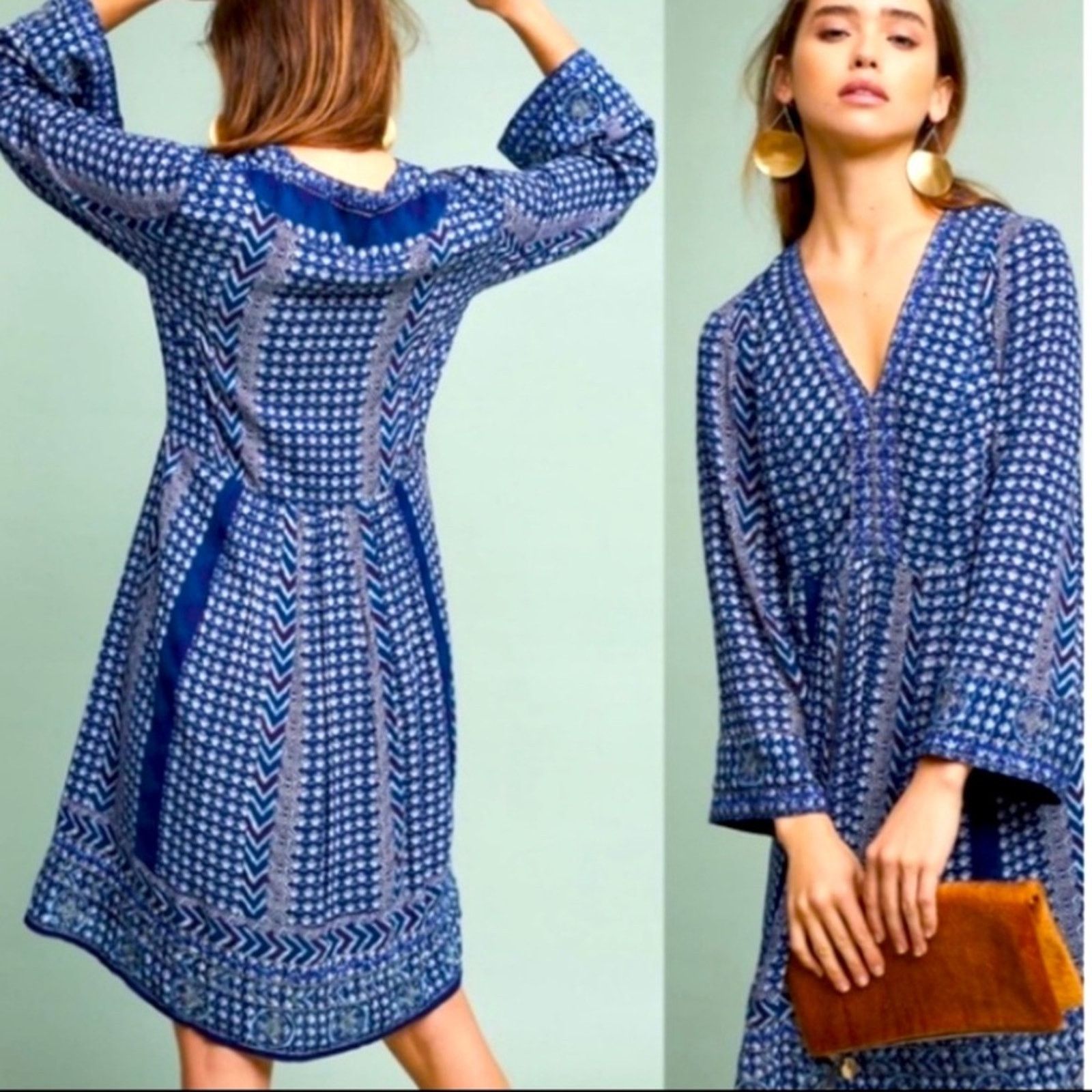Anthropologie Anthropologie Akemi + Kin Blue Batik Print Boho Dress ...