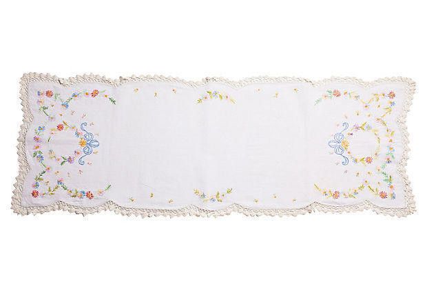 Designer 1920s Embroidered Linen Table Runner | Grailed