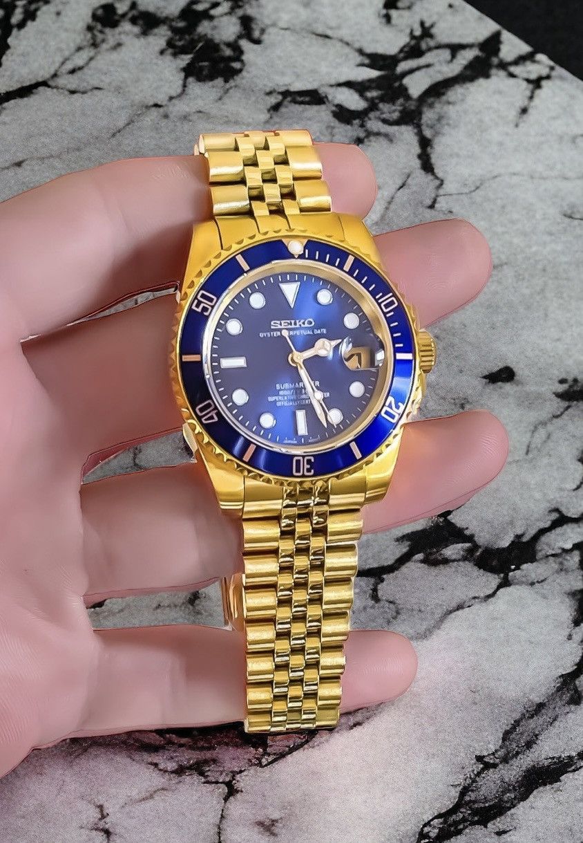 Japanese Brand × Seiko Seiko Mod Submariner Gold Blue Jubilee 41mm ...