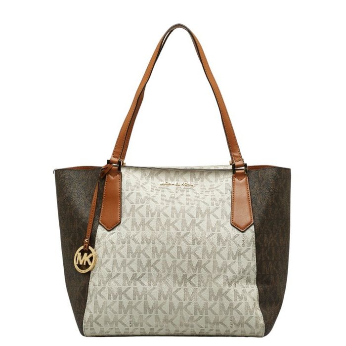 Michael Kors Michael Kors MK Monogram Tote Bag Brown White PVC Leather ...