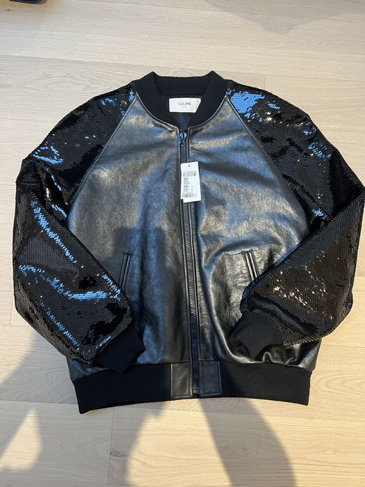 Celine CELINE SEQUIN-EMBELLISHED LEATHER BLOUSON BOMBER JACKET | Grailed