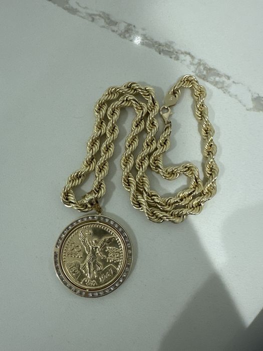 10k Solid Gold 8mm 10k gold chain with 10k centenario pendant 24 inch ...