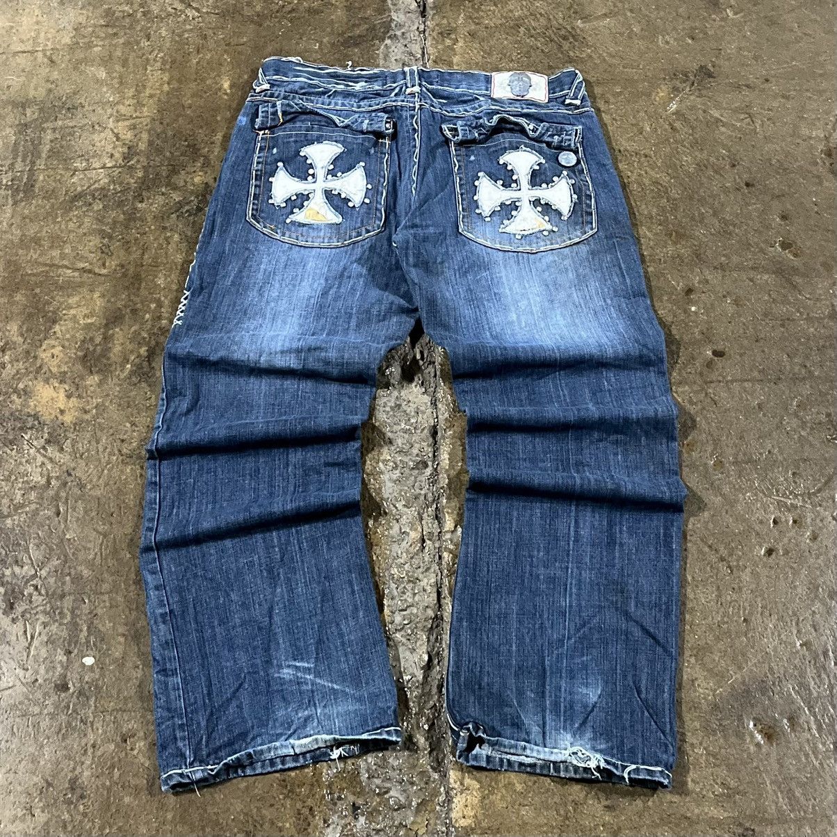 Vintage Crazy Y2K Affliction Style Cross Jeans Baggy Skater Wide Leg ...
