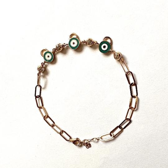 Handmade 14K Real Gold evil Eye paperclip Bracelet | | Grailed