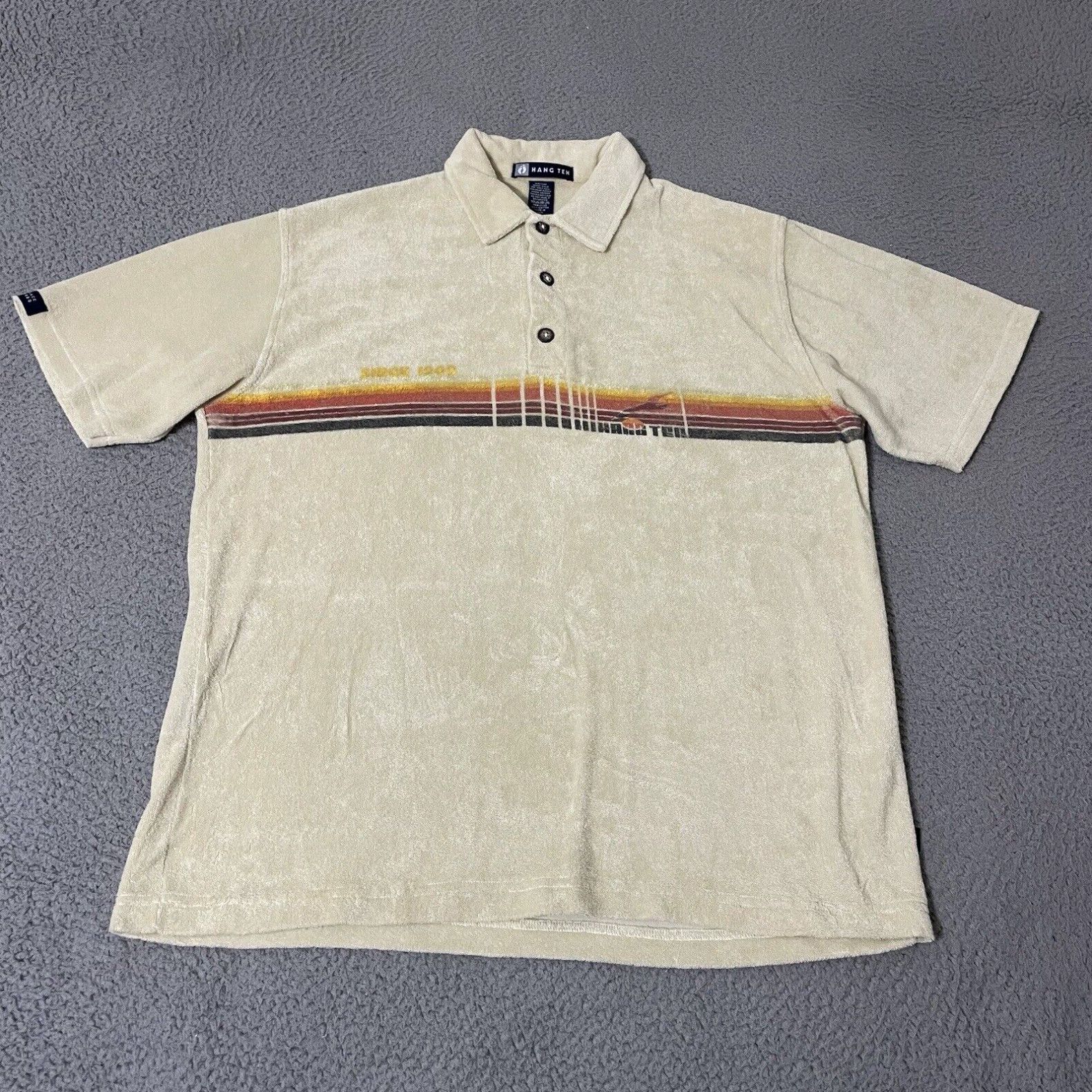 Hang Ten Hang Ten Polo Shirt Mens Extra Large White Off White Terry ...