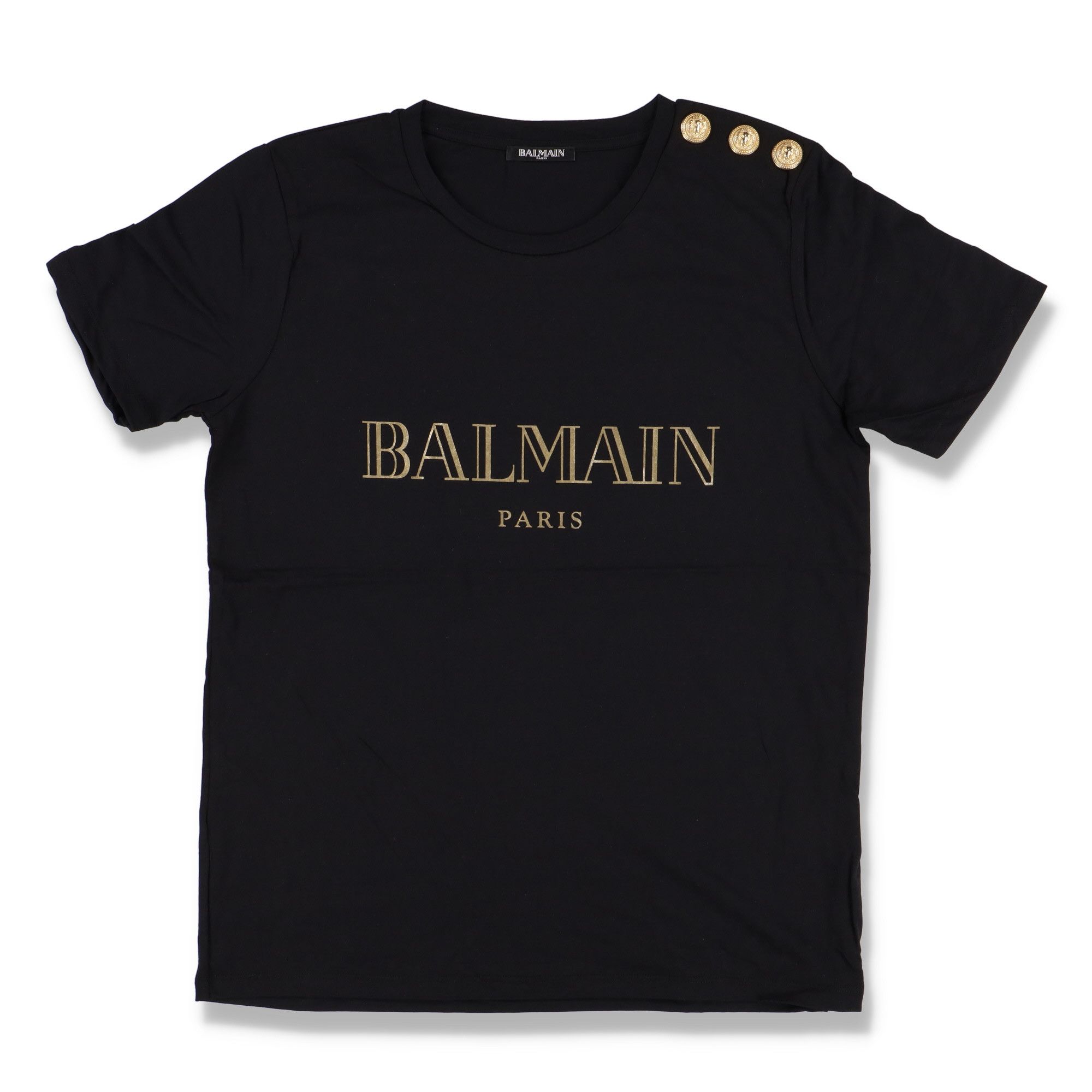Balmain Black Metallic Gold Logo Lion Buttons T-Shirt | Grailed