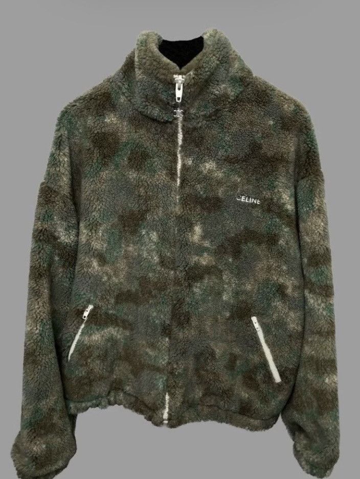 Celine NEW! Celine Camouflaged Print Logo Detail Cozy Fleece Jacket ...