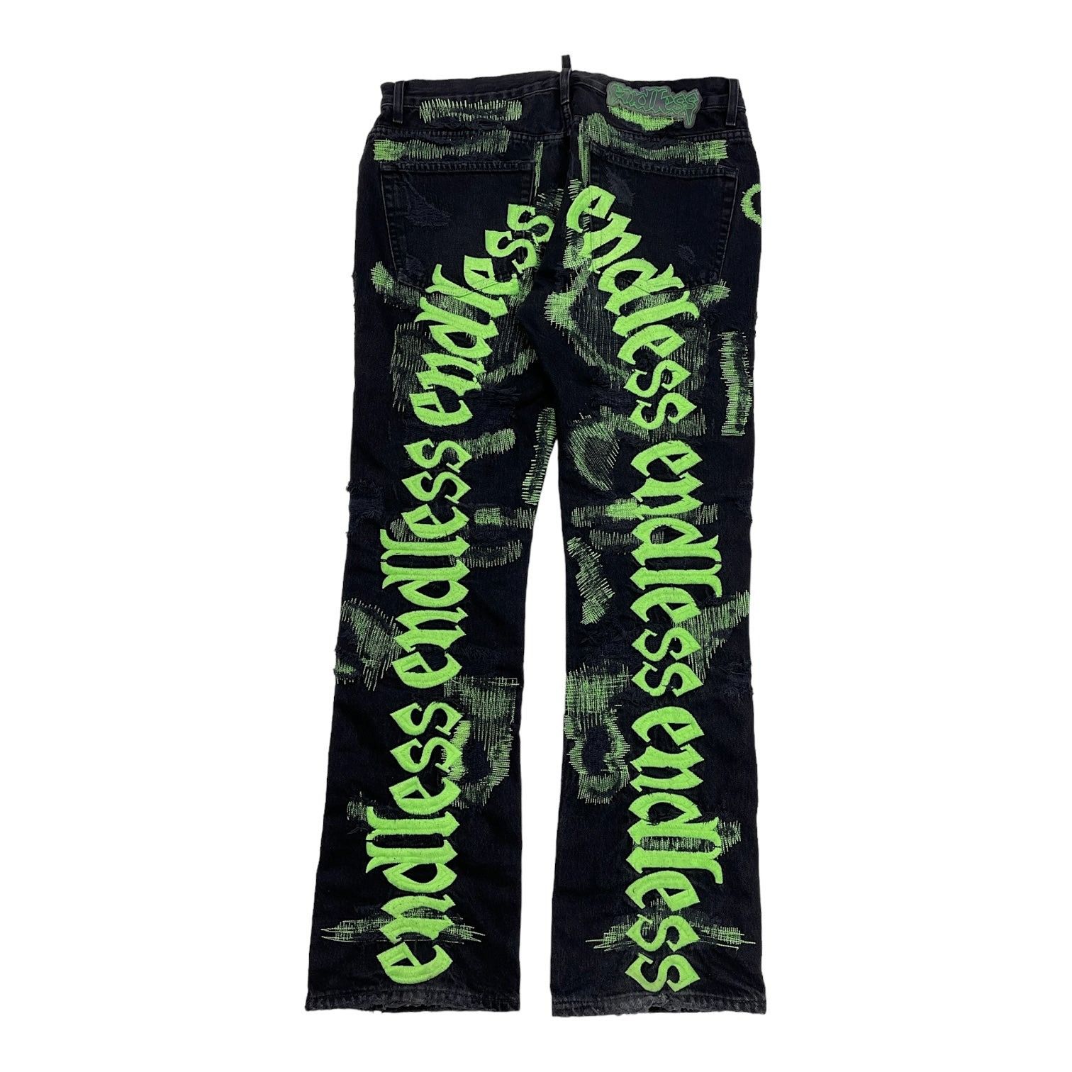 Vlone Vlone x Endless Embroidered and Distressed Denim Jeans Neon | Grailed