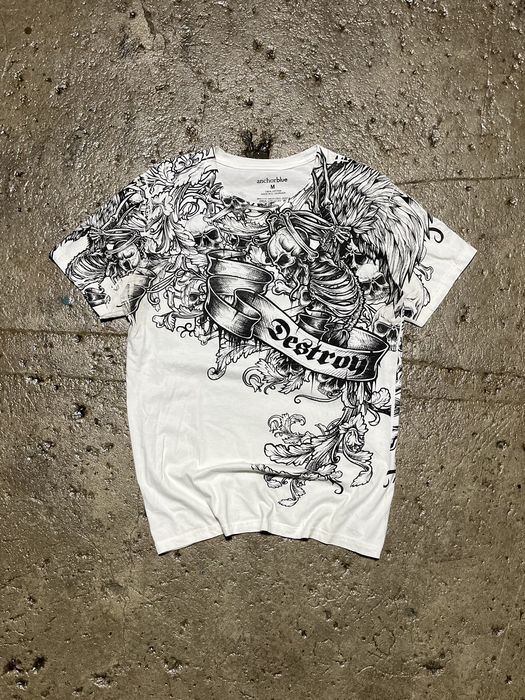 Vintage Crazy Y2K Affliction Style Skull Cross Punk Goth Skater Tee ...