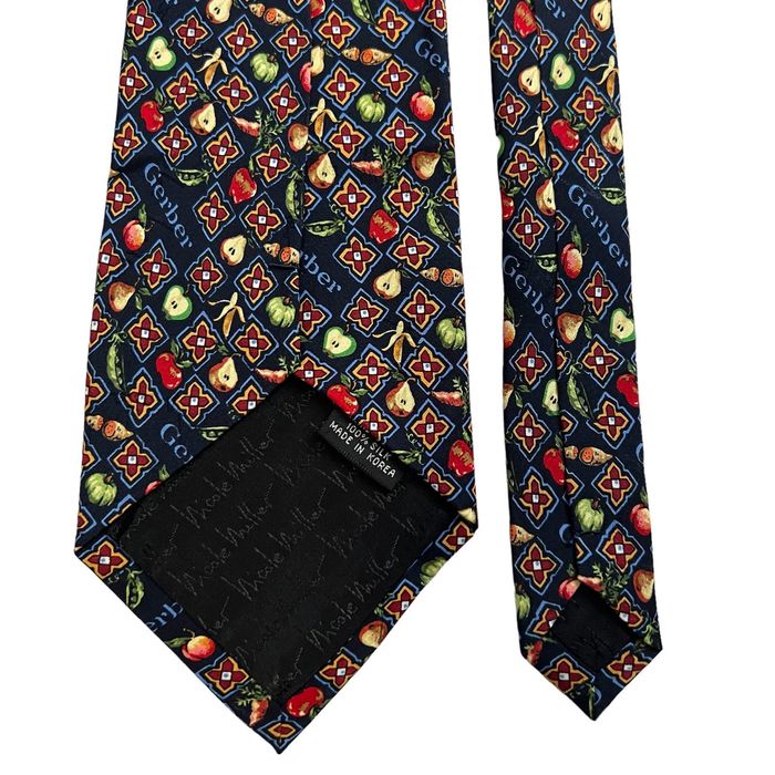 Nicole Miller Nicole Miller Vintage Gerber Fruits Vegetables Navy Silk ...