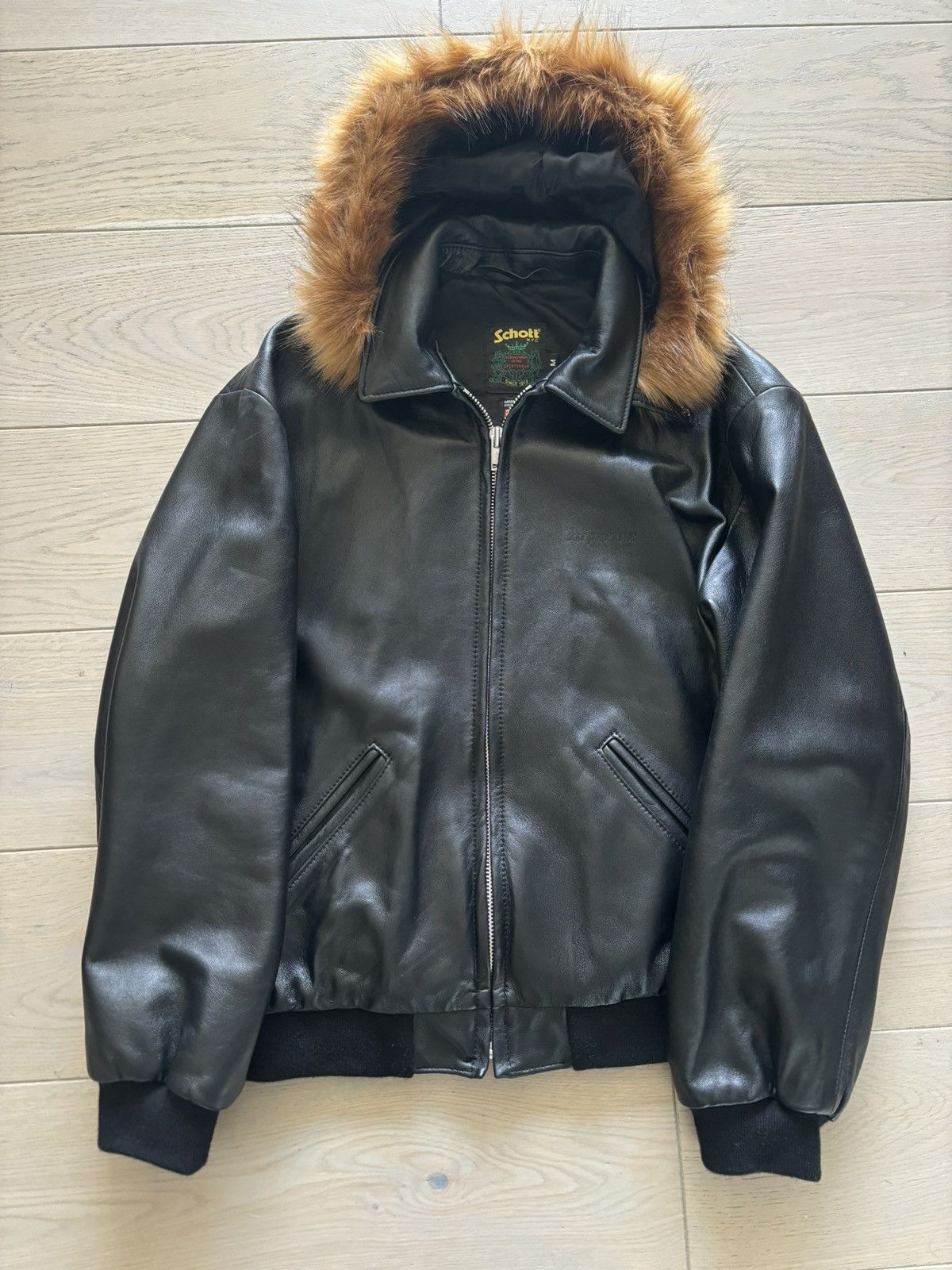 Supreme Supreme x Schott SS24 leather bomber jacket with fur hood | Grailed