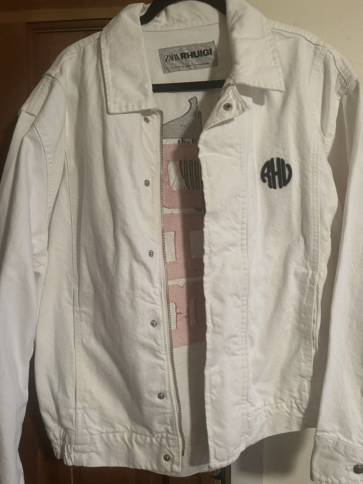 Rhude × Zara White Denim RHU ZaraXRHUDE Zip Up Denim Jacket | Grailed
