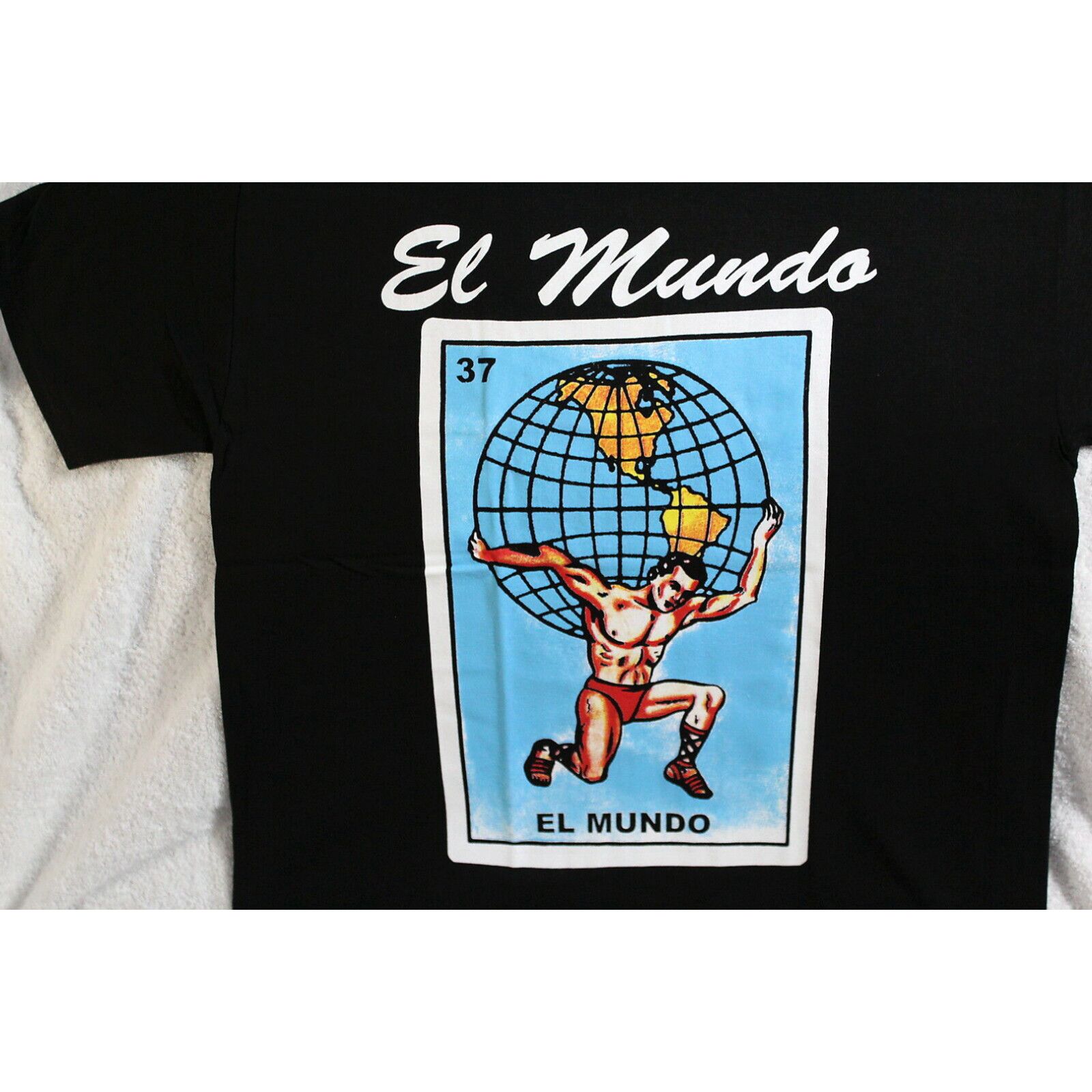 Vintage EL MUNDO THE WORLD MEXICAN LOTERIA CARD BINGO NUMBER 37 T-SHIRT ...