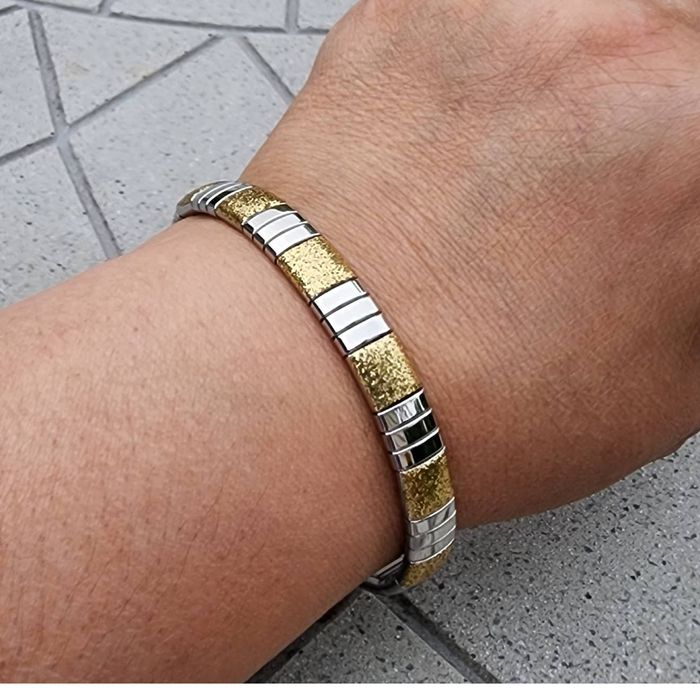 Designer Milor Polished Glitter Stainless Steel Stretch Link Bracelet ...