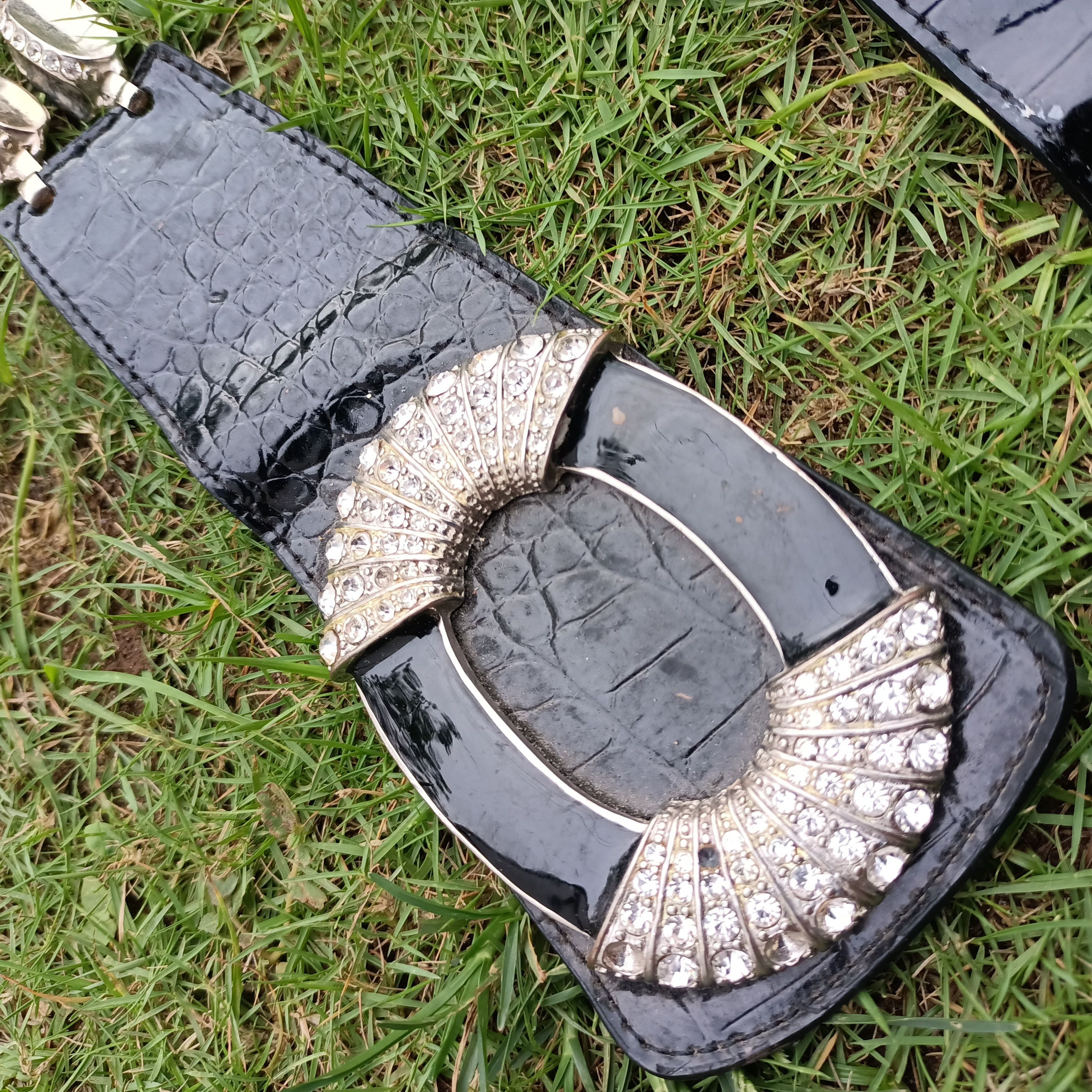 Tripp Nyc Y2k Wide stone studded crocodile pattern belt | Grailed