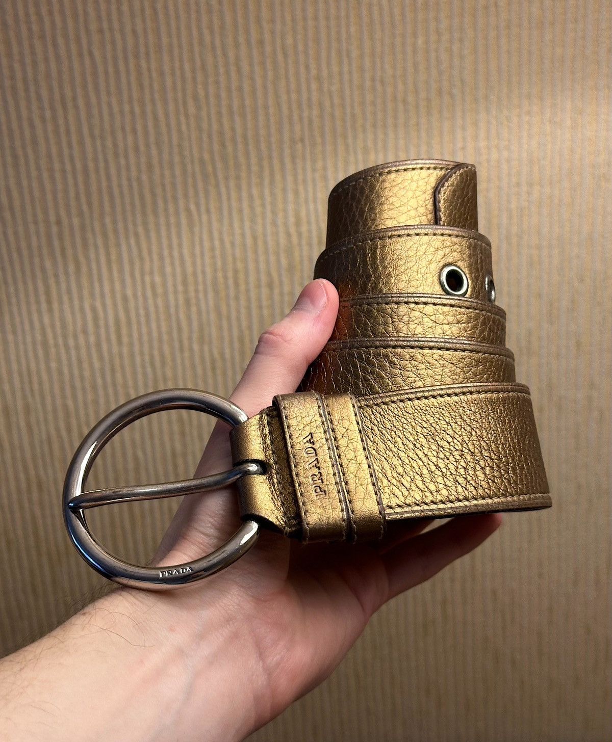 Prada × Streetwear × Vintage PRADA Gold Metallic Belt y2k travis asap ...