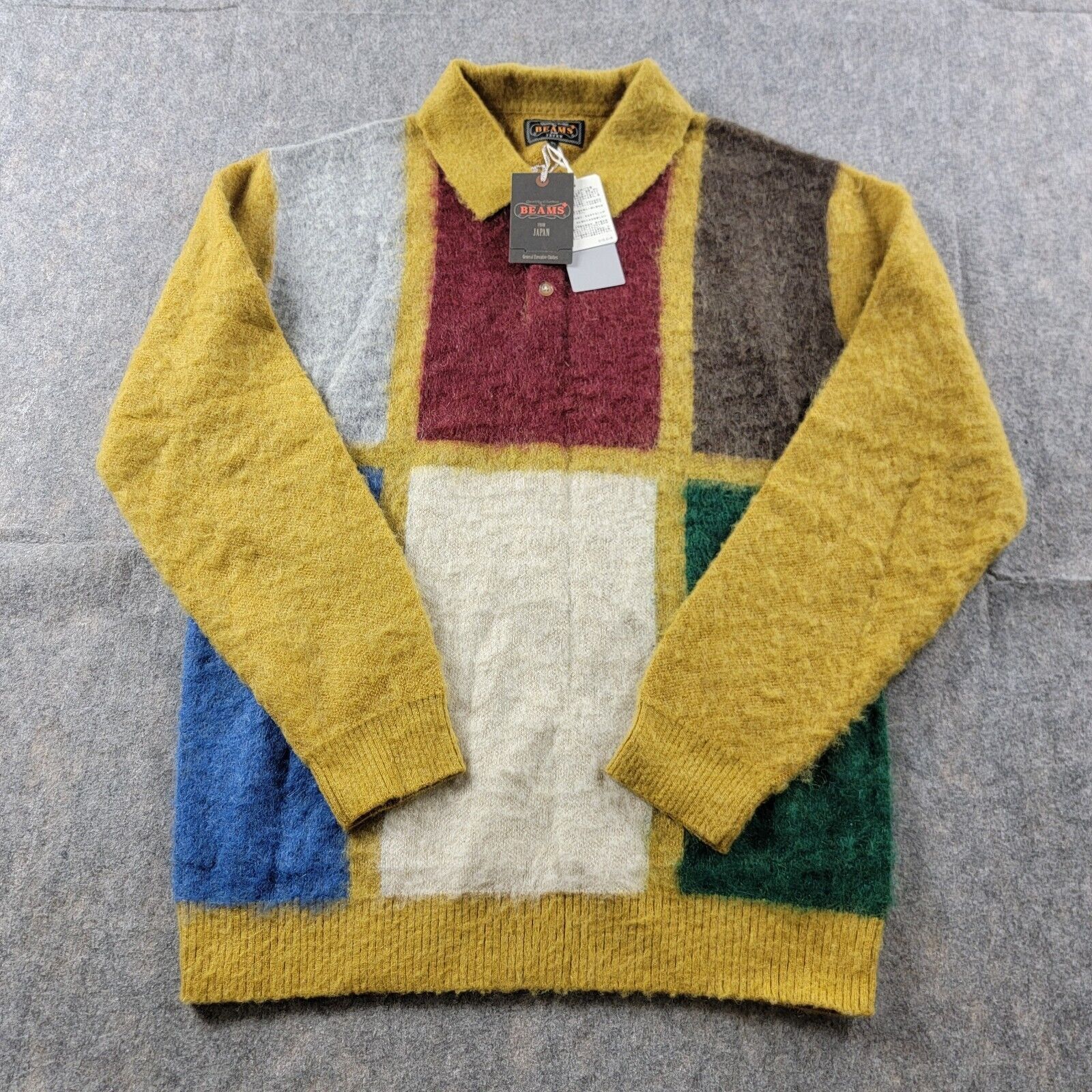 Beams Plus Beams Plus Shaggy Panel Polo Sweater Multi Long Sleeve NWT ...