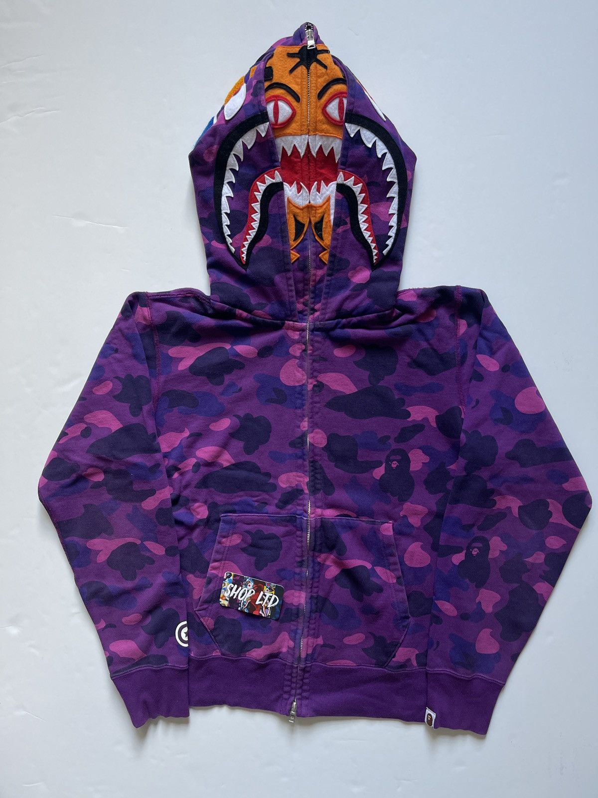 Bape A Bathing Ape Purple Camo Double Shark/Tiger Hoodie | Grailed