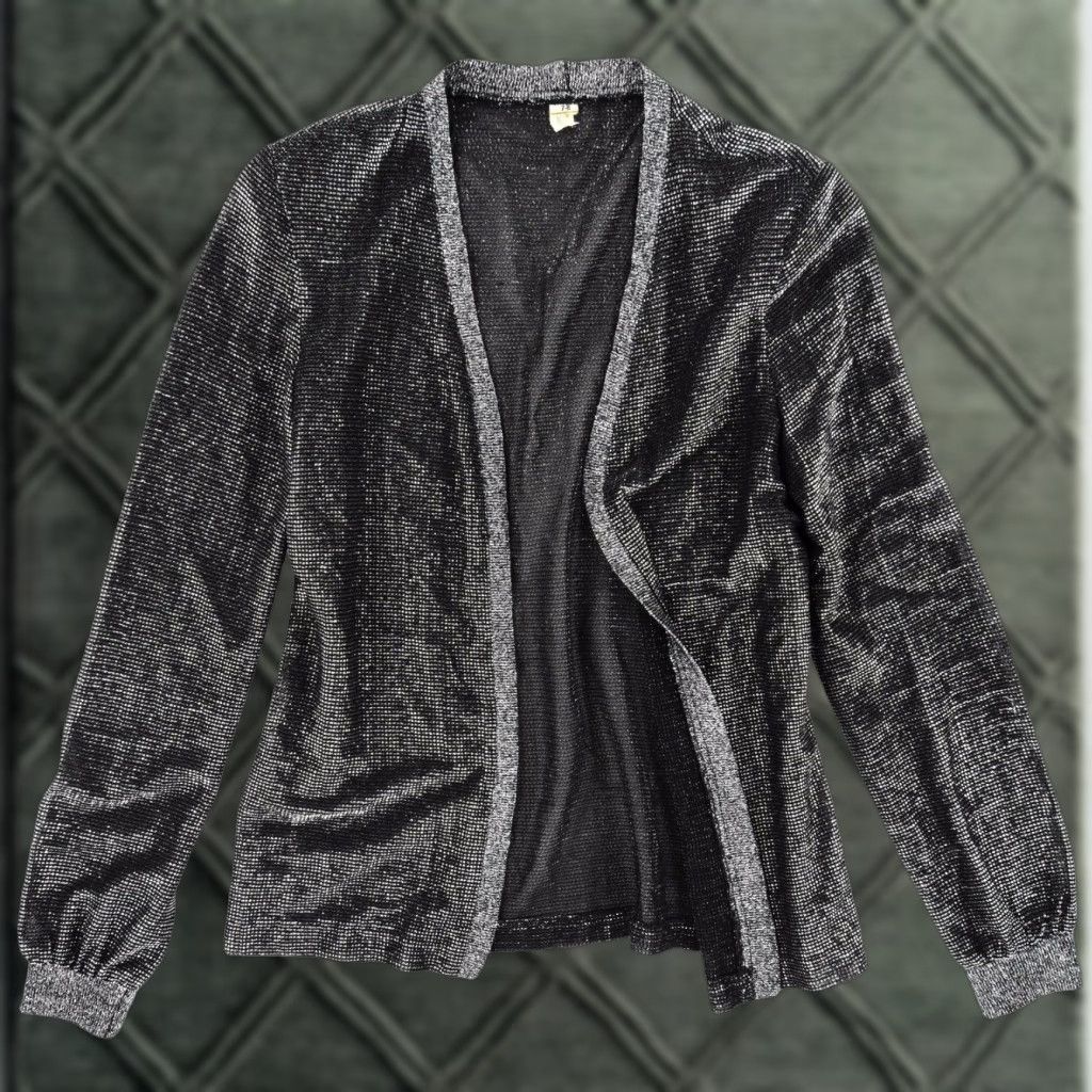 Vintage 70s Vintage Cardigan Womens S Black Silver Open Front Disco ...