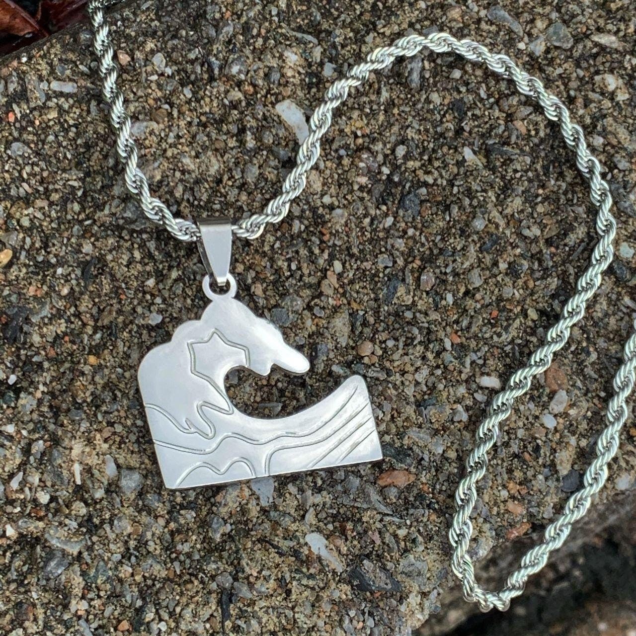 Cuban Link Chain Silver Great Wave Pendant | Rope Chain Cuban Chain ...