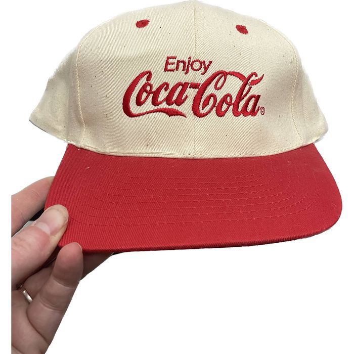 Coca Cola [Vintage] Cream/Red Minimalist Coca-Cola Snapback Hat | Grailed