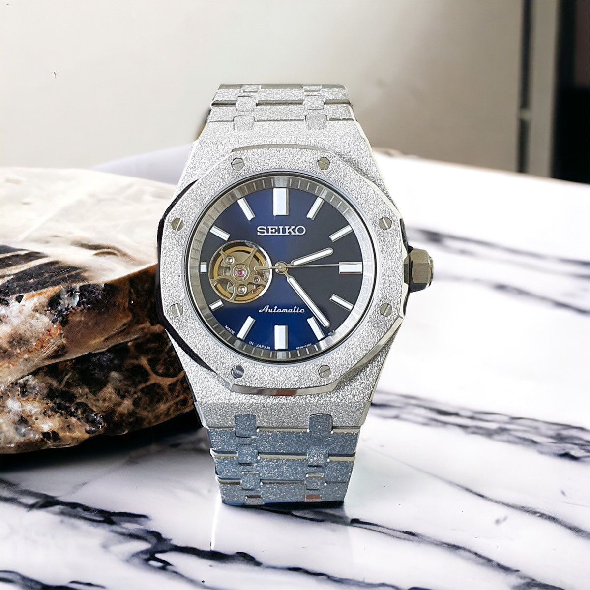 Seiko Seiko Mod Royal Oak Frosted NH35 Navy Dial Steel Watch 41mm | Grailed