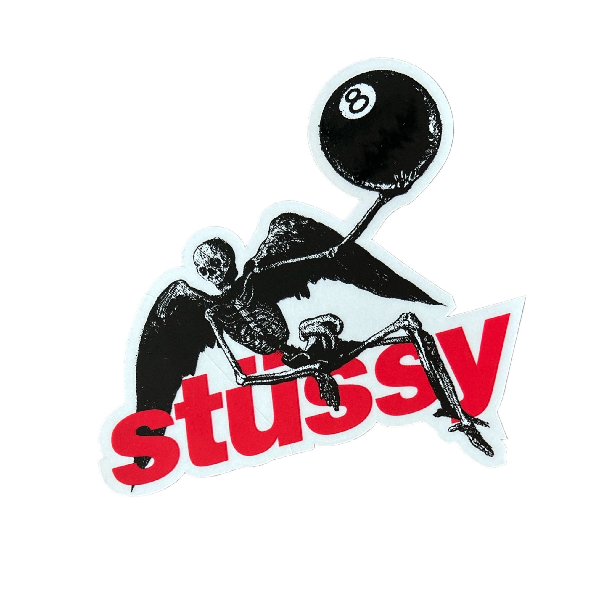 Stickers × Stussy Stussy Skeleton 8 Ball Sticker Red | Grailed