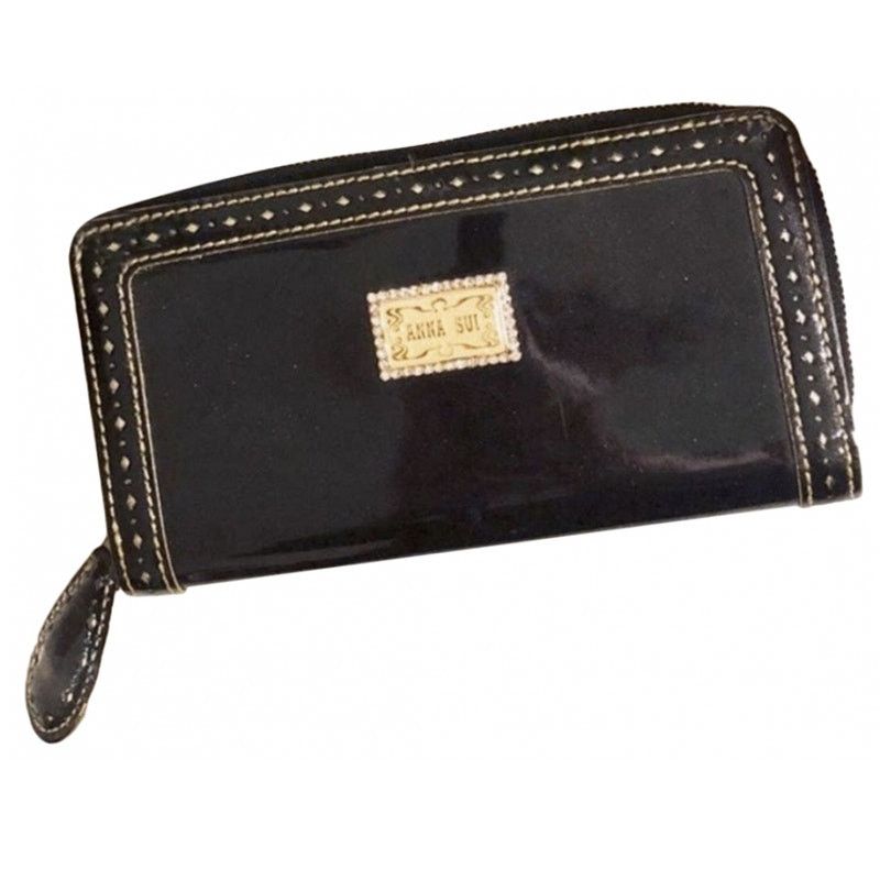 Anna Sui ANNA SUI Black Patent Leather Snap Brown Tan Wallet Clutch ...