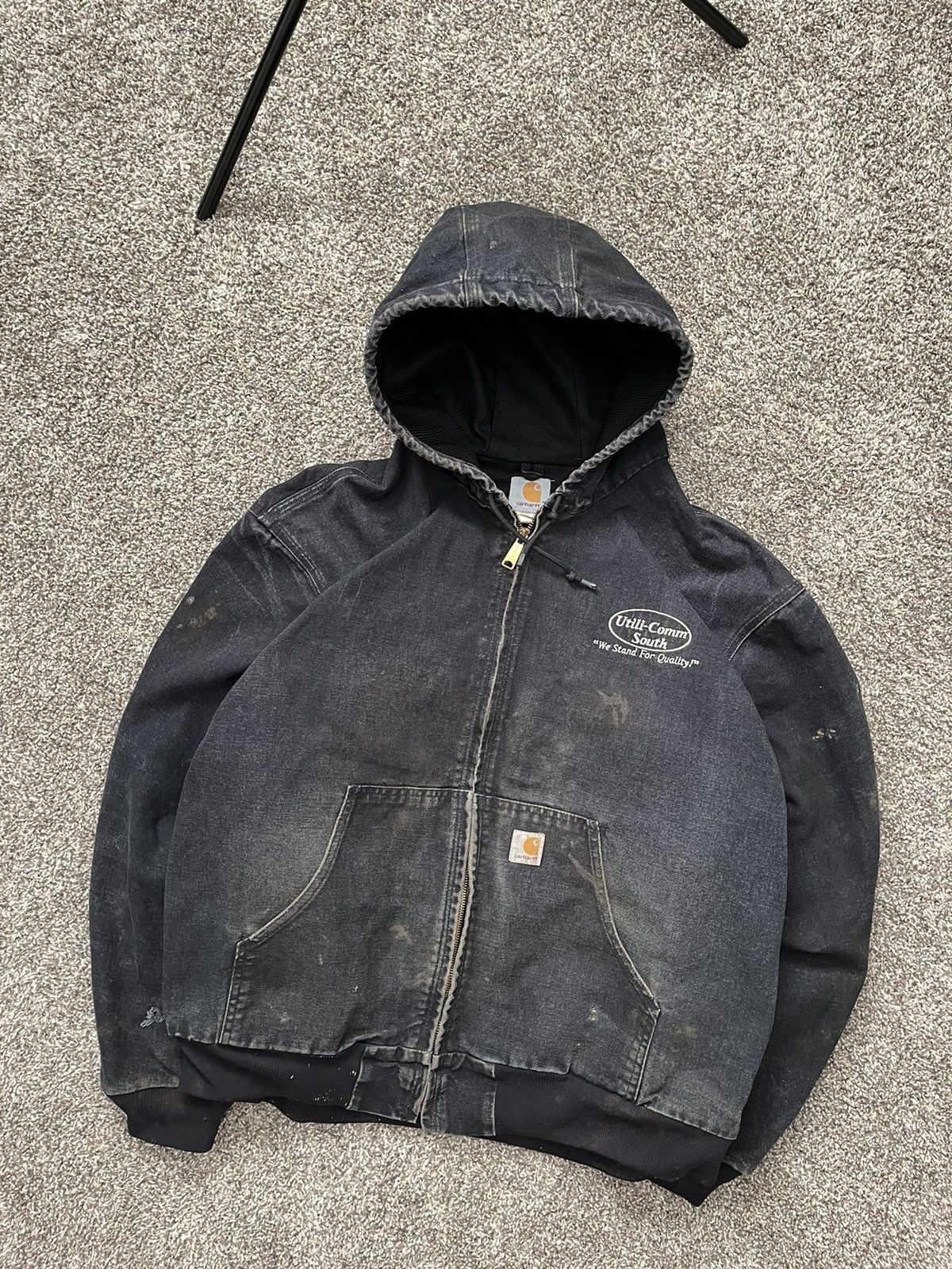 Vintage Vintage USA Made Faded Black Carhartt Hooded Jacket Large | Grailed