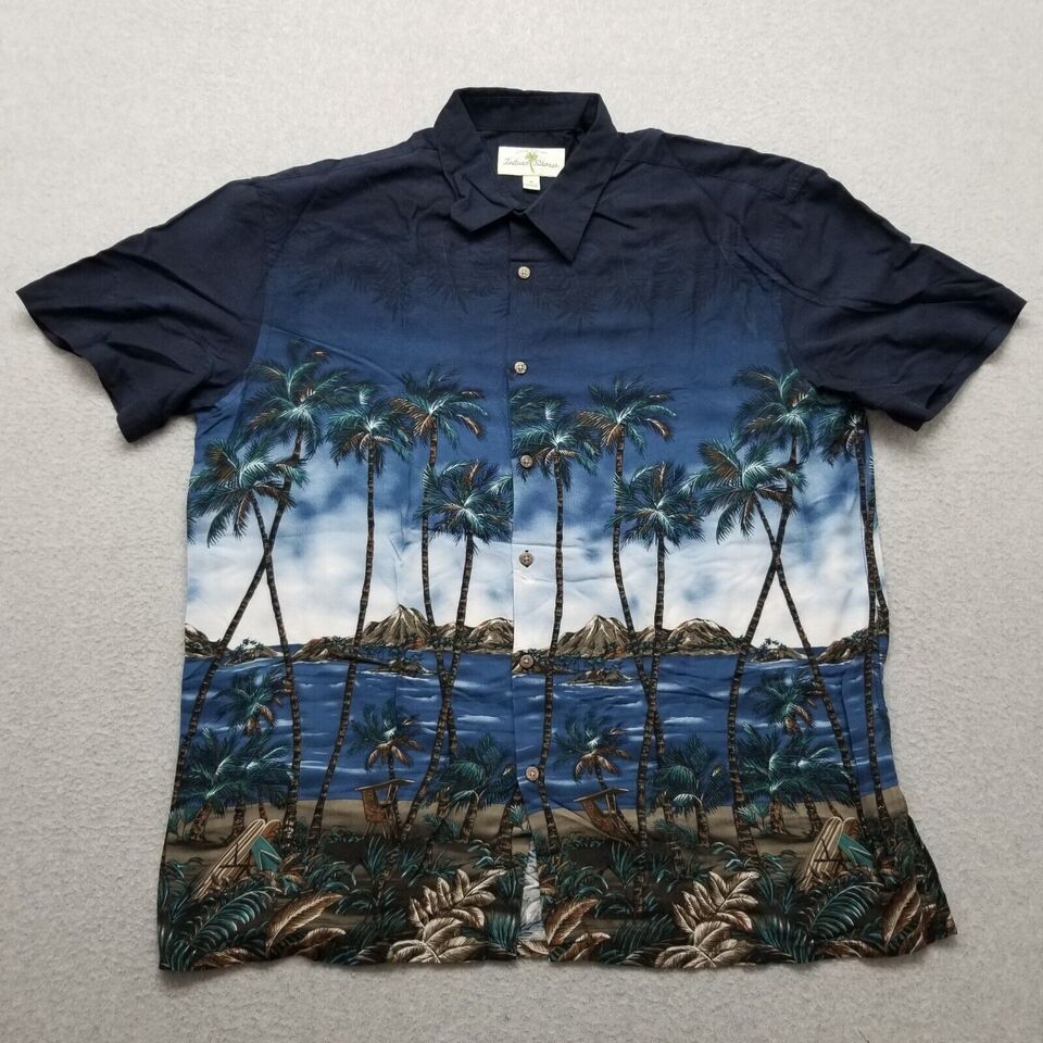 Island Shores Island Shores Shirt Men XL Hawaiian Button Up Beach Palms ...