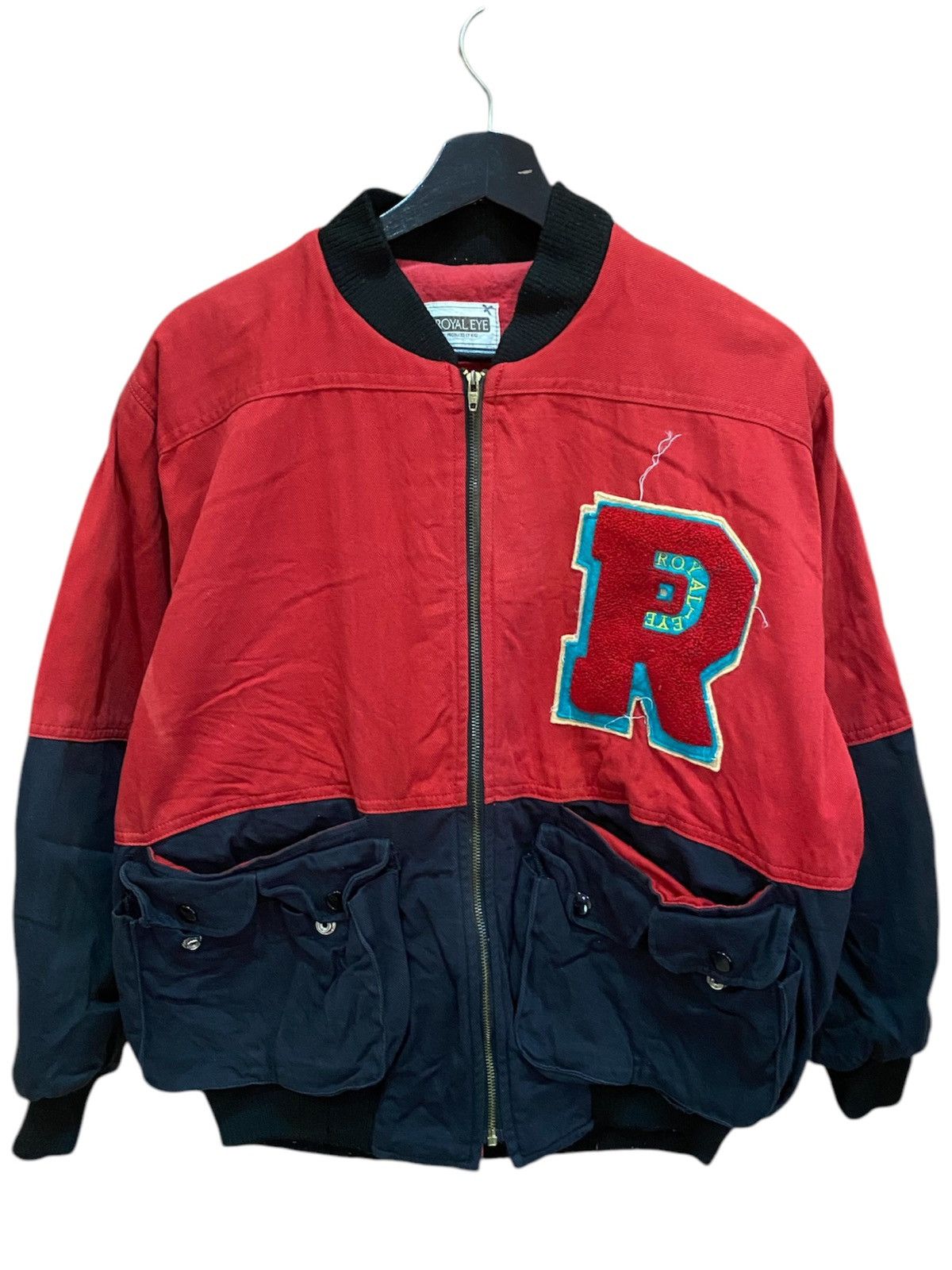 Avant Garde Vintage Royal Eye Varsity Bomber Jacket Red Black Patchwork ...