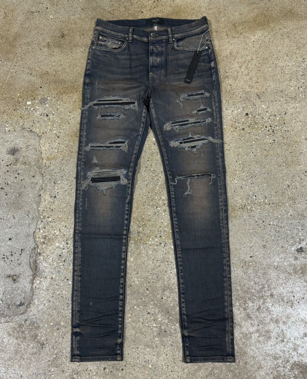 Amiri Amiri Thrasher Leather Dark Indigo Denim Jeans 1500$ | Grailed