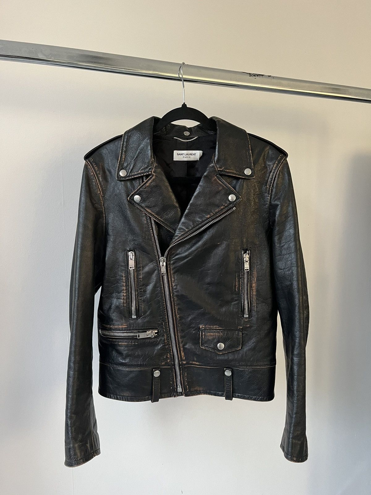 Saint Laurent Paris Saint Laurent AW17 L01 Distressed Leather Biker ...