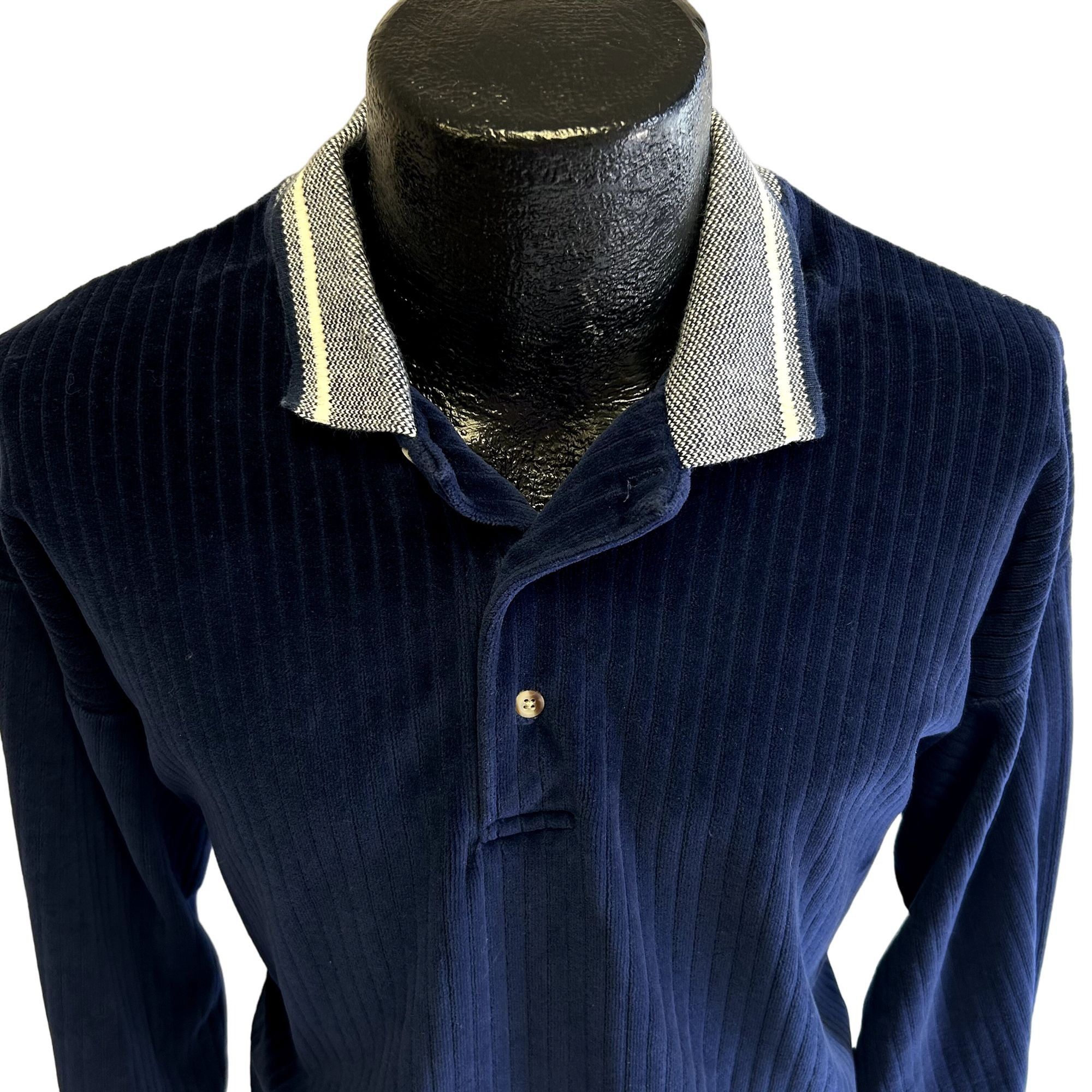 Bert Pulitzer 80's Bert Pulitzer Navy Blue VELVET Polo Velour Shirt L ...