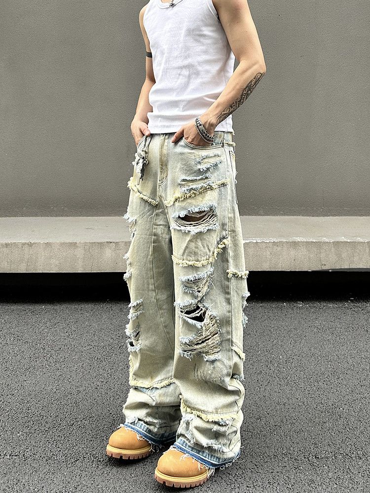 Jean × Streetwear Distressed Acid Wash Denim Jeans | Grailed
