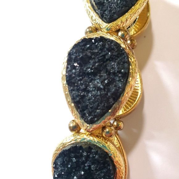 Vintage Rough Cut Quartz Bracelet Faux Gold Accent Costume Jewelry ...