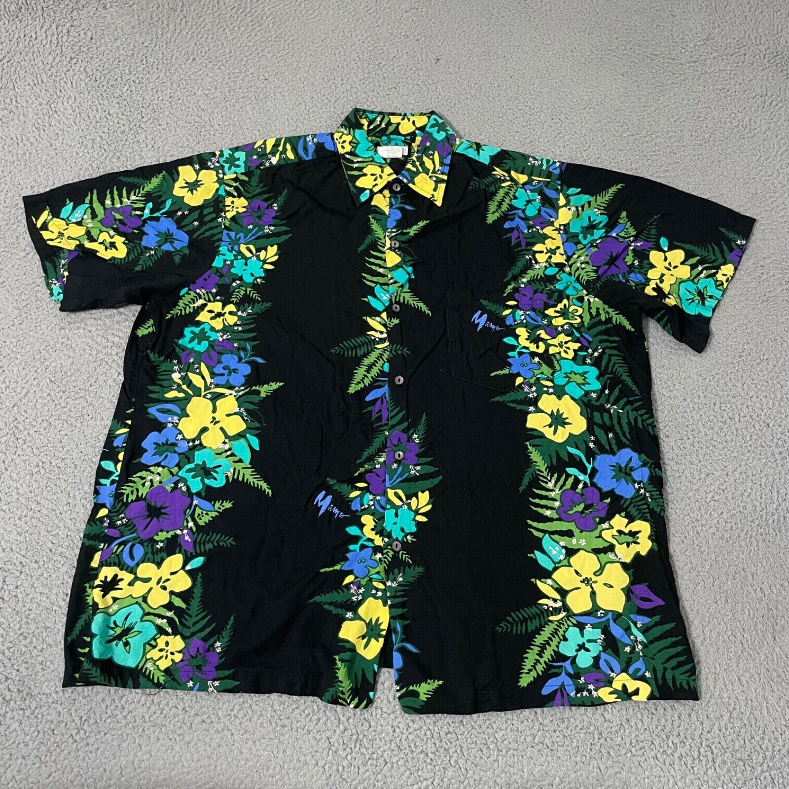 Alohas Mamo Howell Hawaiian Shirt Mens Extra Large Black Rayon Viscose ...