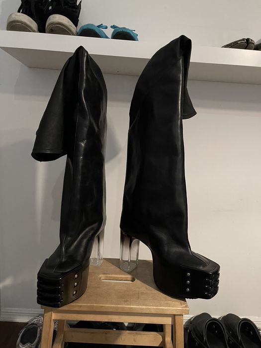 Rick Owens Rick Owens fetish oblique high kiss boots degrade heel | Grailed