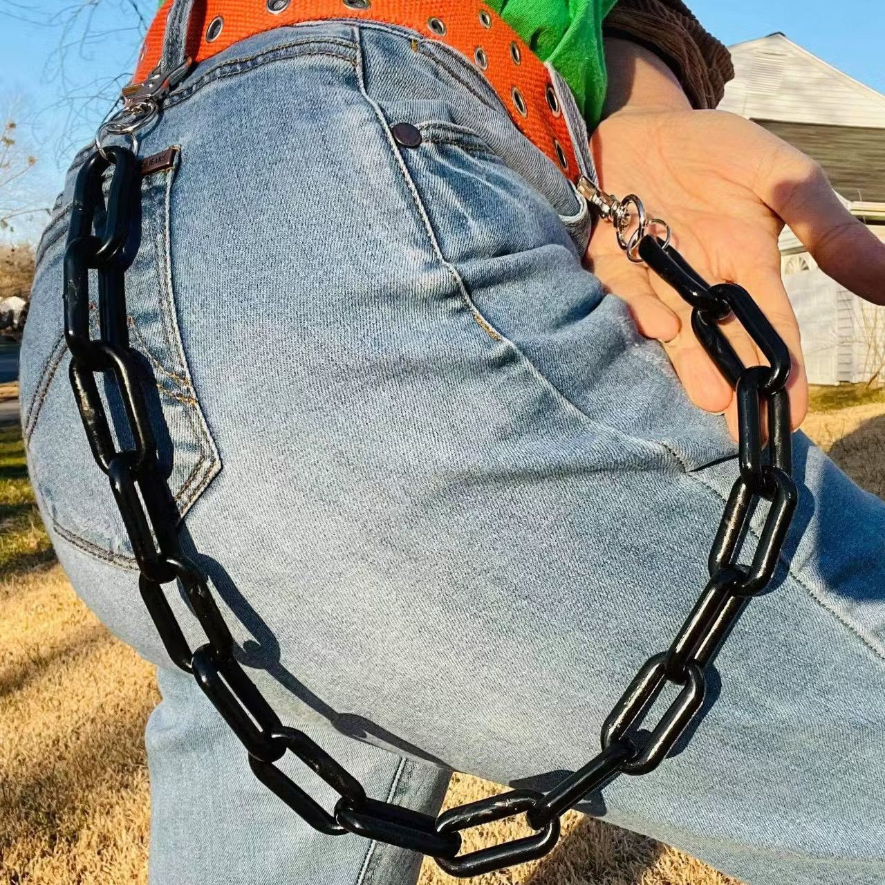 Chain × Rockers × Streetwear Chunky Unisex Black Acrylic Wallet Pant ...