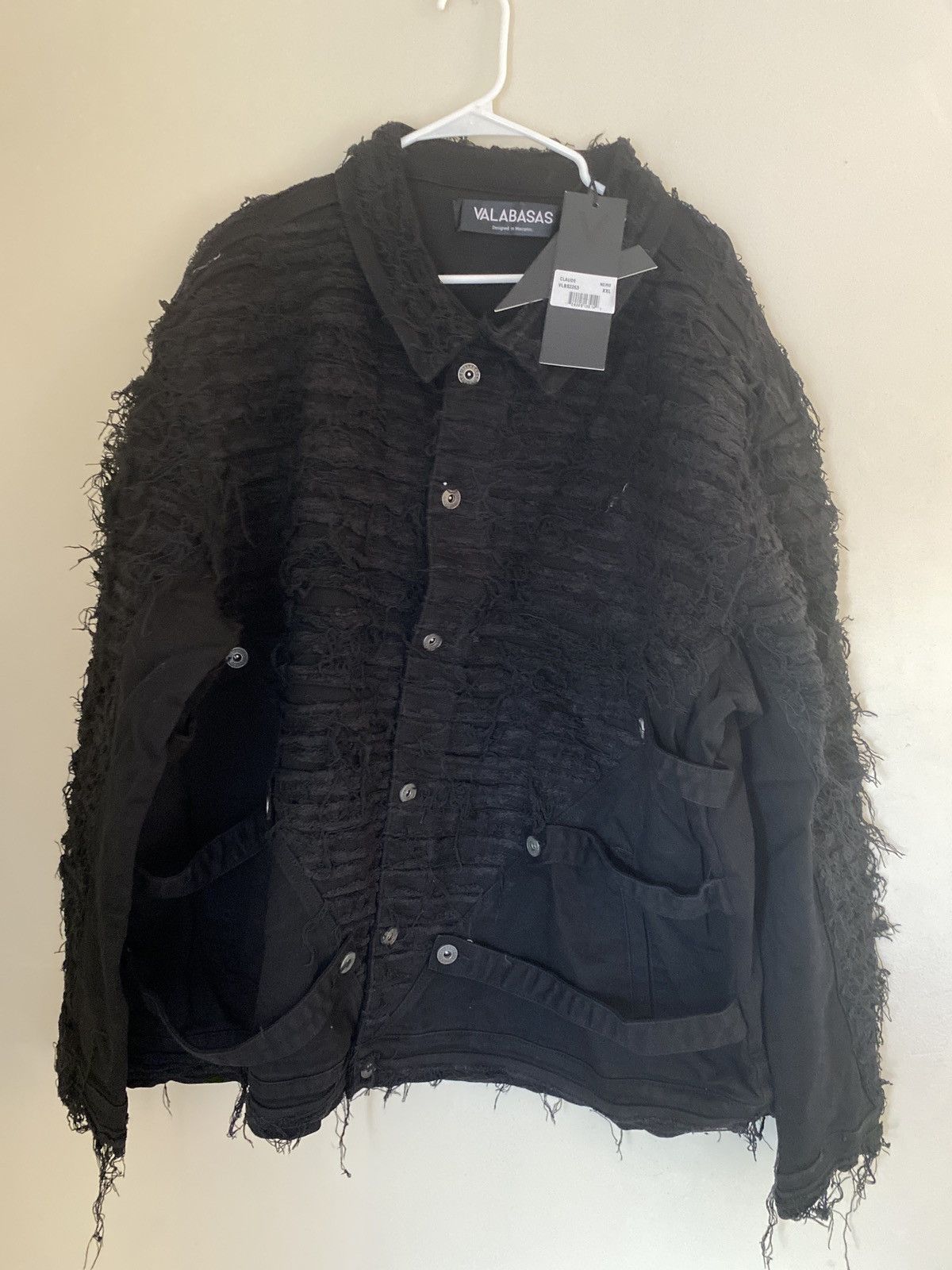 Valabasas Distressed nero coat shredded stacked flare denim look | Grailed
