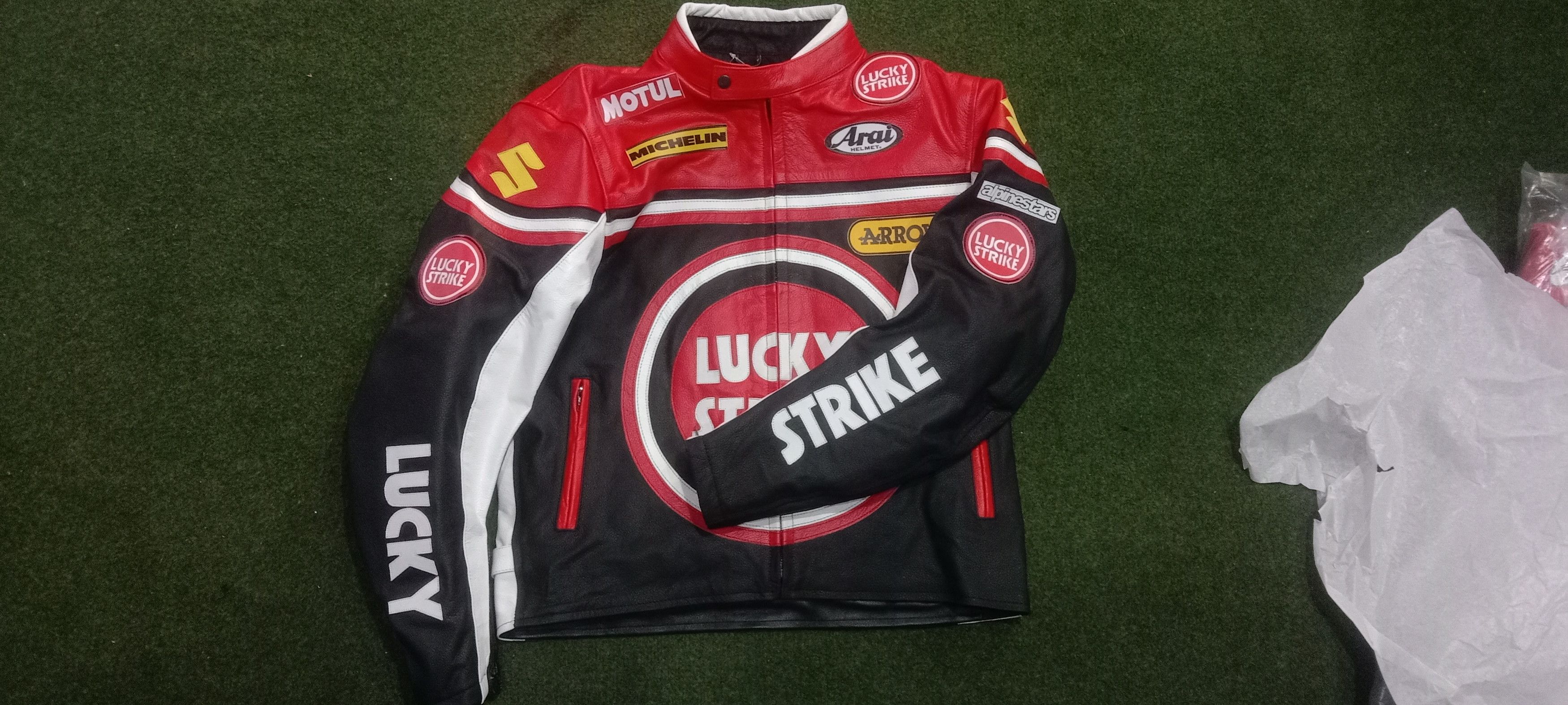 Genuine Leather Vintage Lucky Strike Motorcycle Racing Real Leather ...