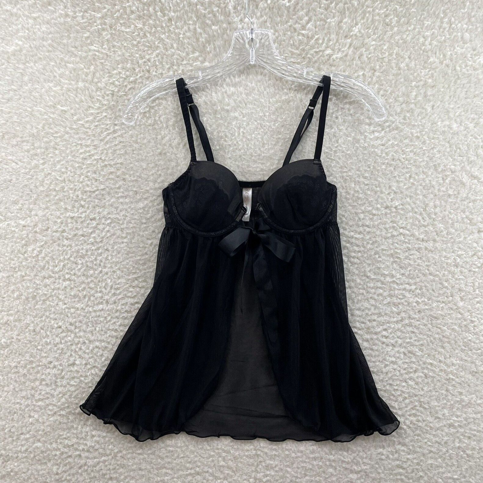 Vintage Gilligan O'Malley Black Mesh Bow Padded Bra Open Front Lingerie ...