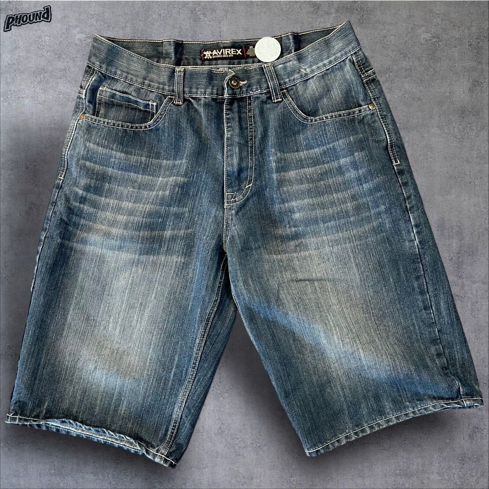 Avirex Vtg Avirex Shorts Embroidered Wide Leg Baggy Rave Y2K 90s | Grailed