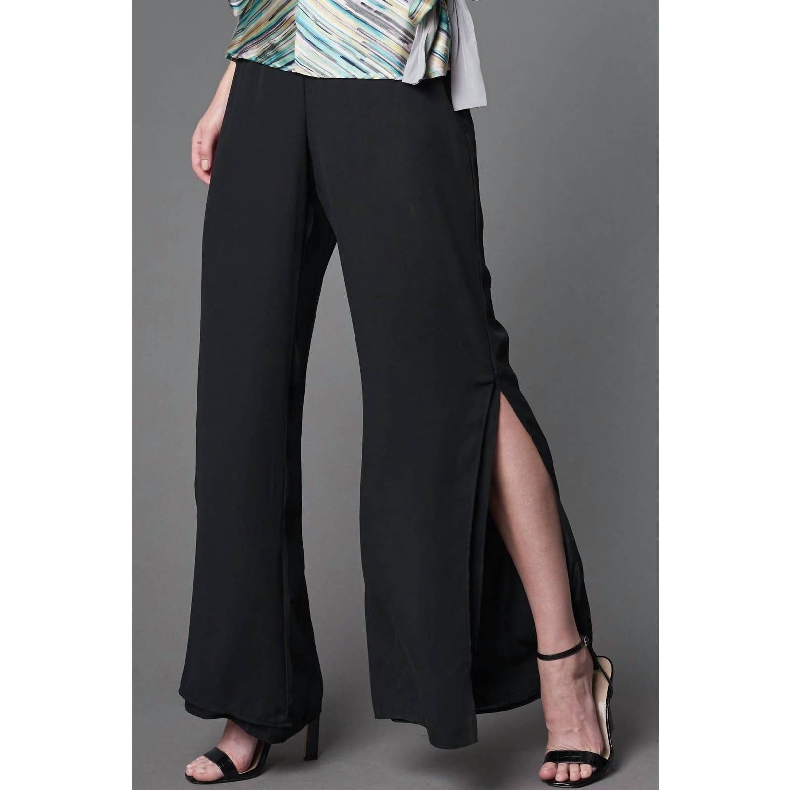 Lola & Sophie LOLA & SOPHIE Double Georgette High Slit Pant In Black ...
